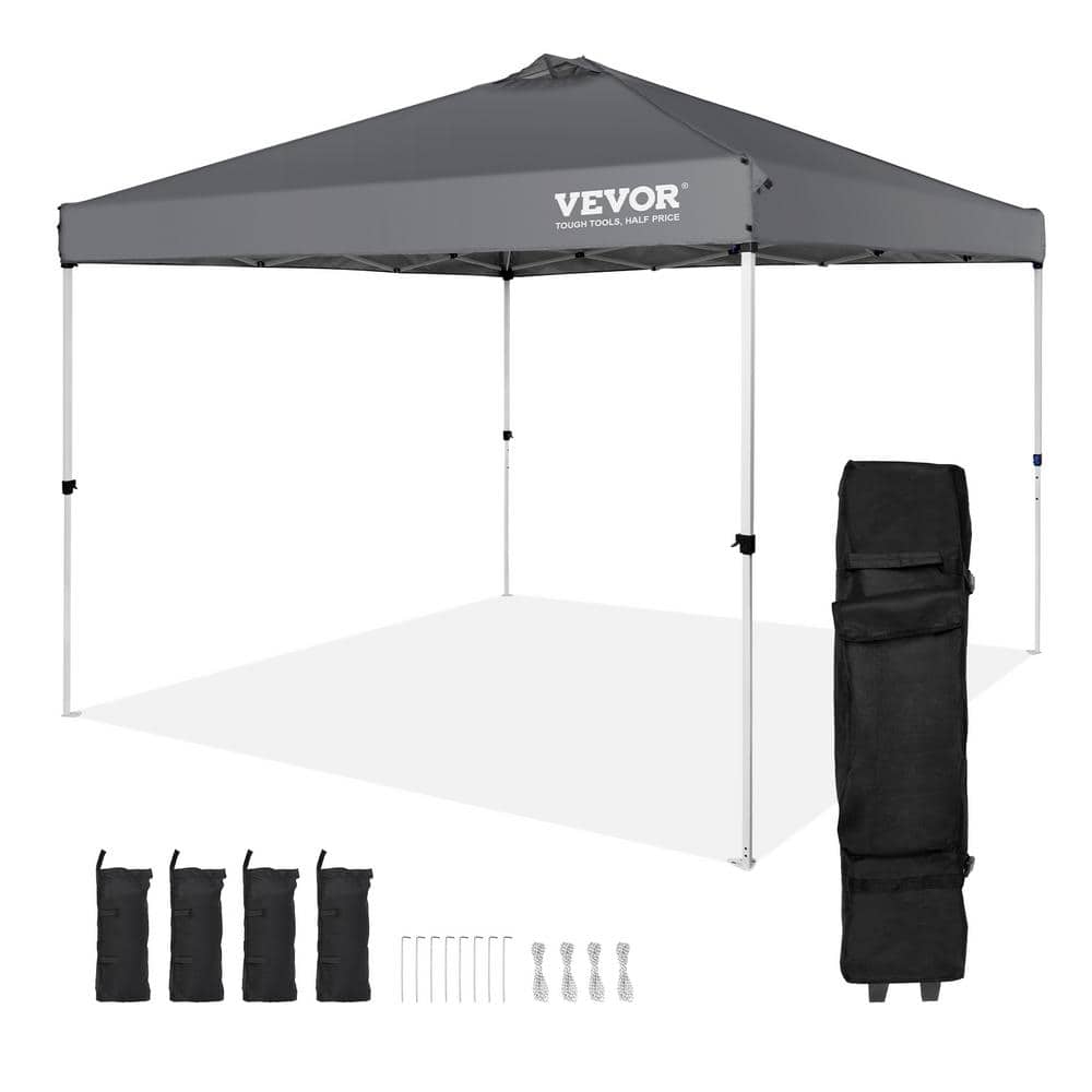 VEVOR 10 ft. x 10 ft. Dark Gray Pop Up Canopy Tent with Storage Bag ...