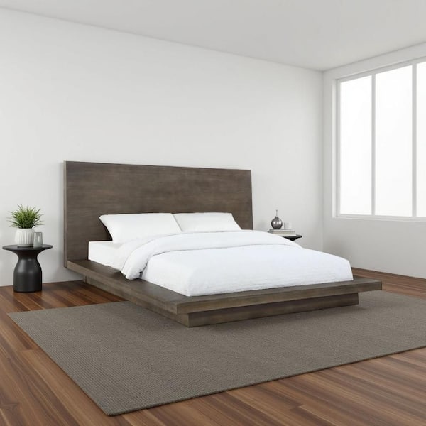 Benjara Nels Brown Wood Frame Full Size Platform Bed with Plinth Base ...