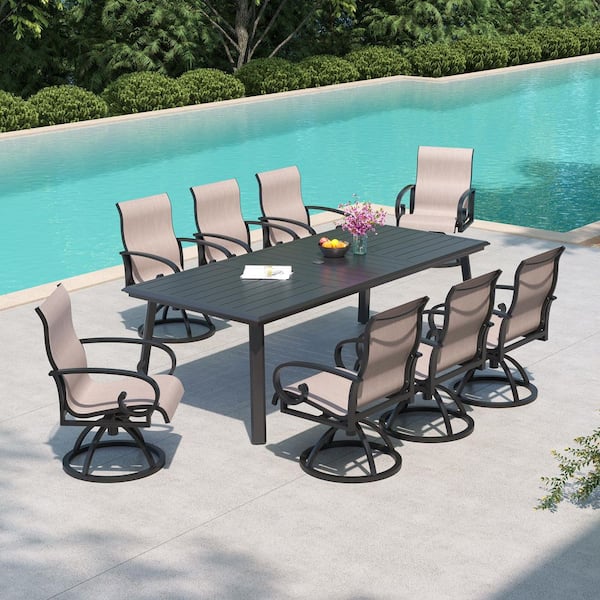 Pellebant 93.9 in. Patio Aluminum Outdoor Dining Set with Umbrella Hole ...