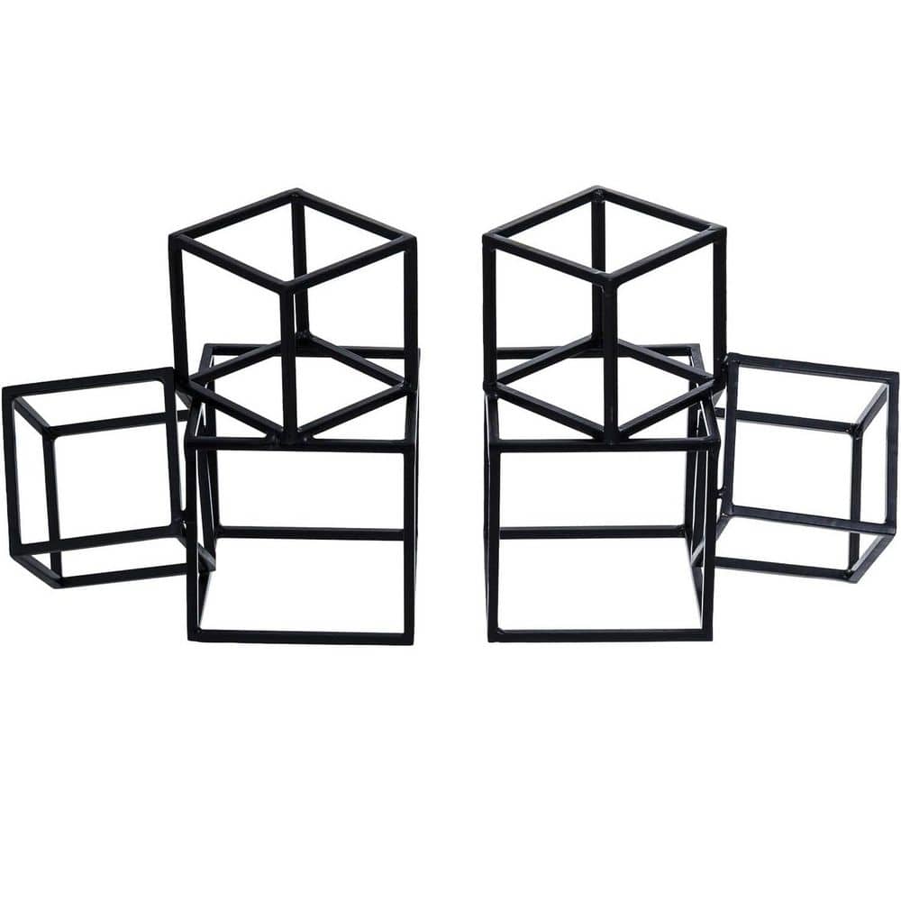 1 Pair Modern Matte Black Metal Geometric Bookends,3 Cube Frame Design ...