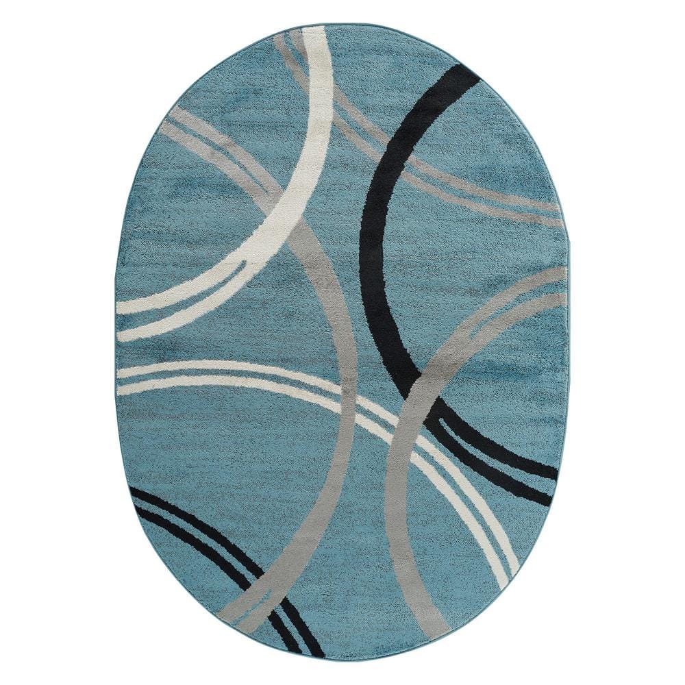 WRG Toscana Blue 5 ft. x 7 ft. Modern Abstract Circles Indoor Oval Area ...