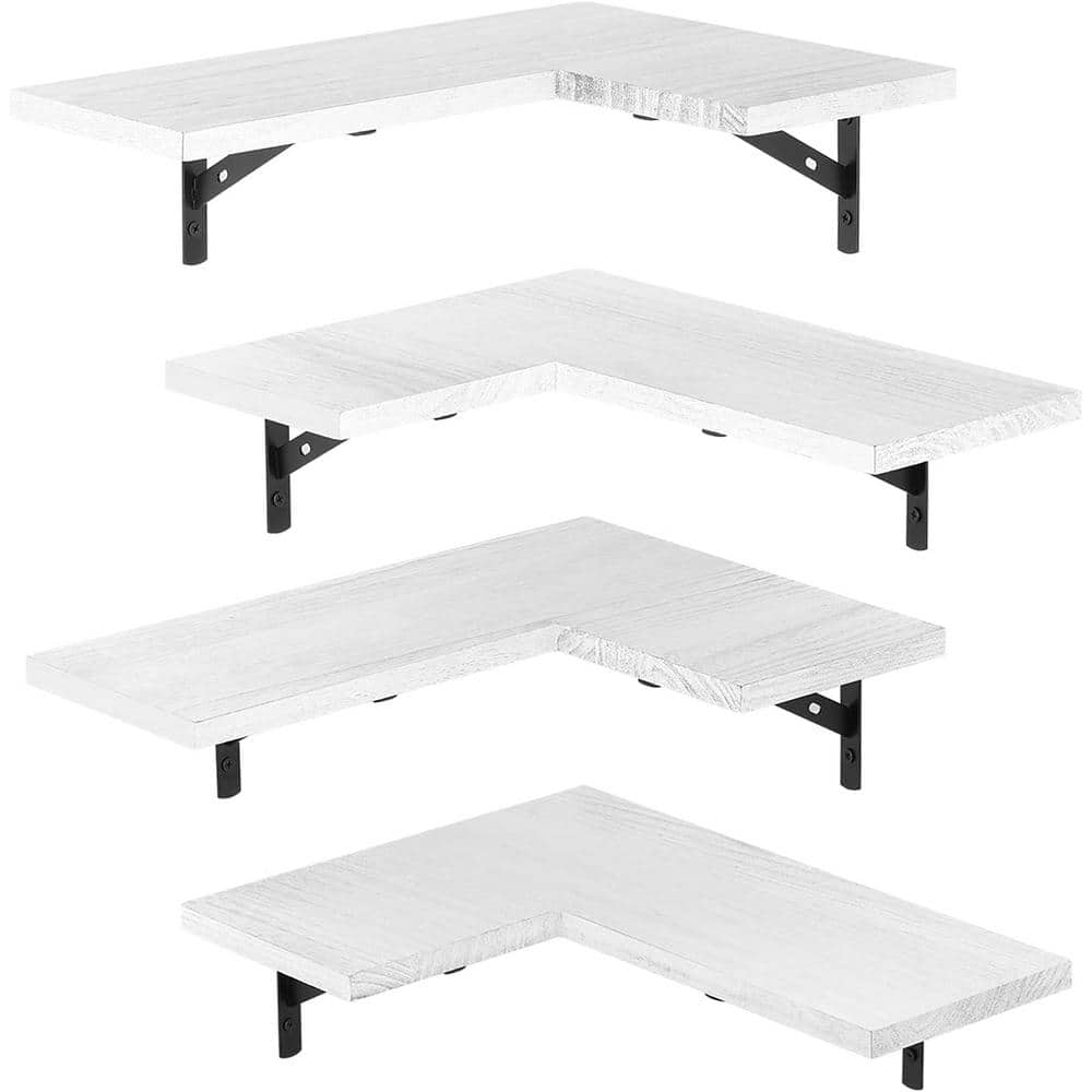 Oumilen Wall Mounted Rustic White Wood Wall Shelves, Corner Floating ...