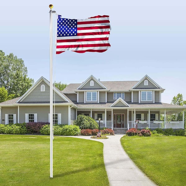 20 ft. Aluminum Flagpole with 3 ft. x 5 ft. U.S Flag Sectional Flagpole ...