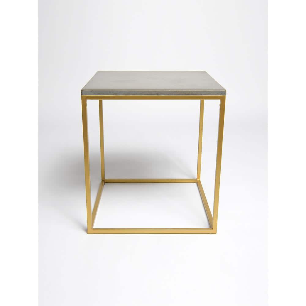 Best Home Fashion Piers Square Concrete Table with Brass Finished Base ...