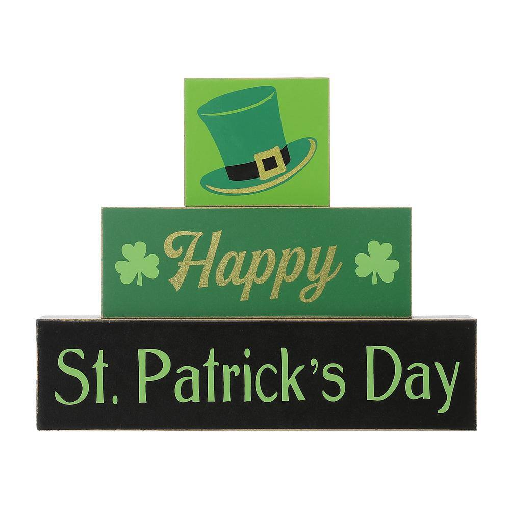 Glitzhome 7.5 in. H St. Patrick's Wooden Block Table Sign 2004000014 ...
