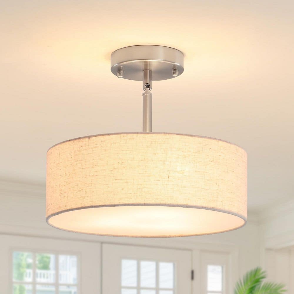 ETONIMERR 12.6 in. 3-Light Nickel Drum Semi Flush Mount Ceiling Light ...
