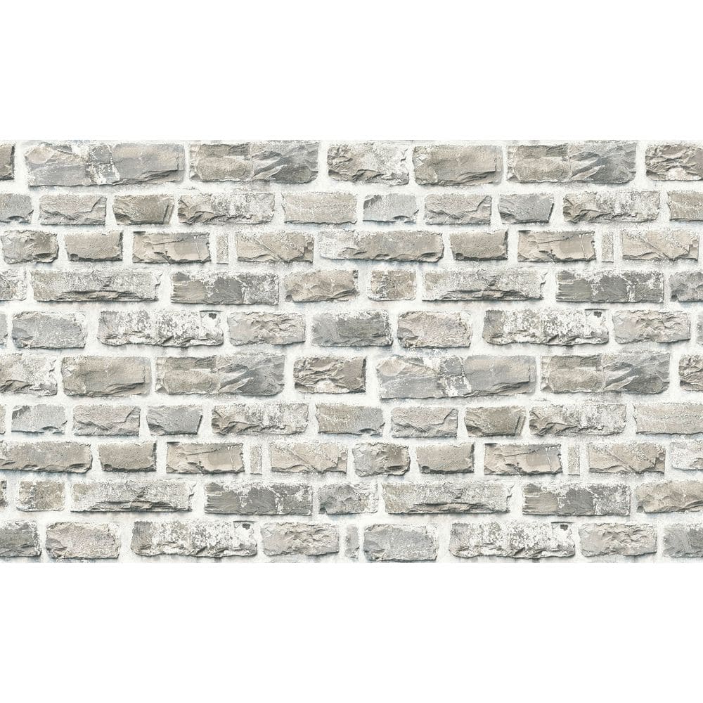 Bricks and More Collection Whitewash Stone Brick Matte Finish Vinyl on ...