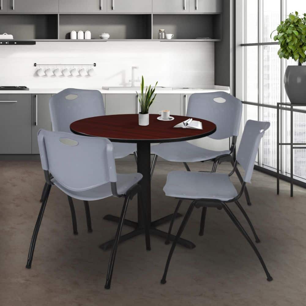 Regency Cain 36 in. Mahogany Round X-Base Breakroom Table Desk and 4 M ...