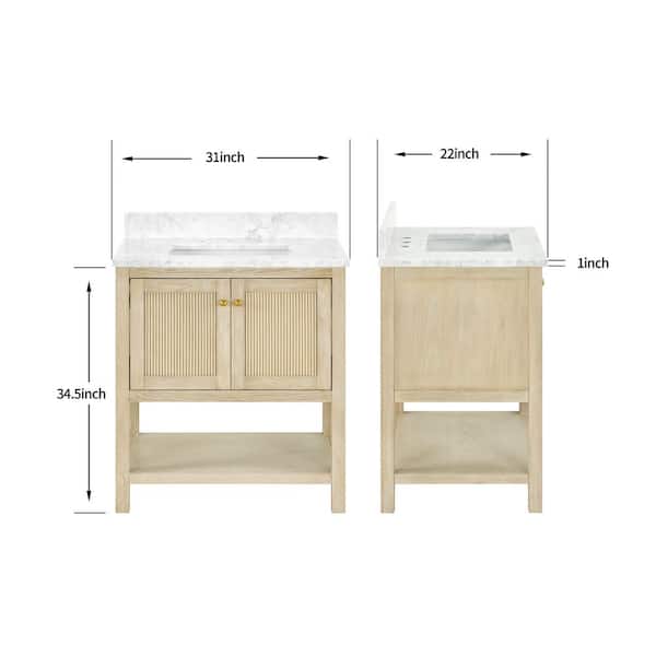 Home Decorators Collection Arcott 31 in. Single Sink Fluted Natural ...