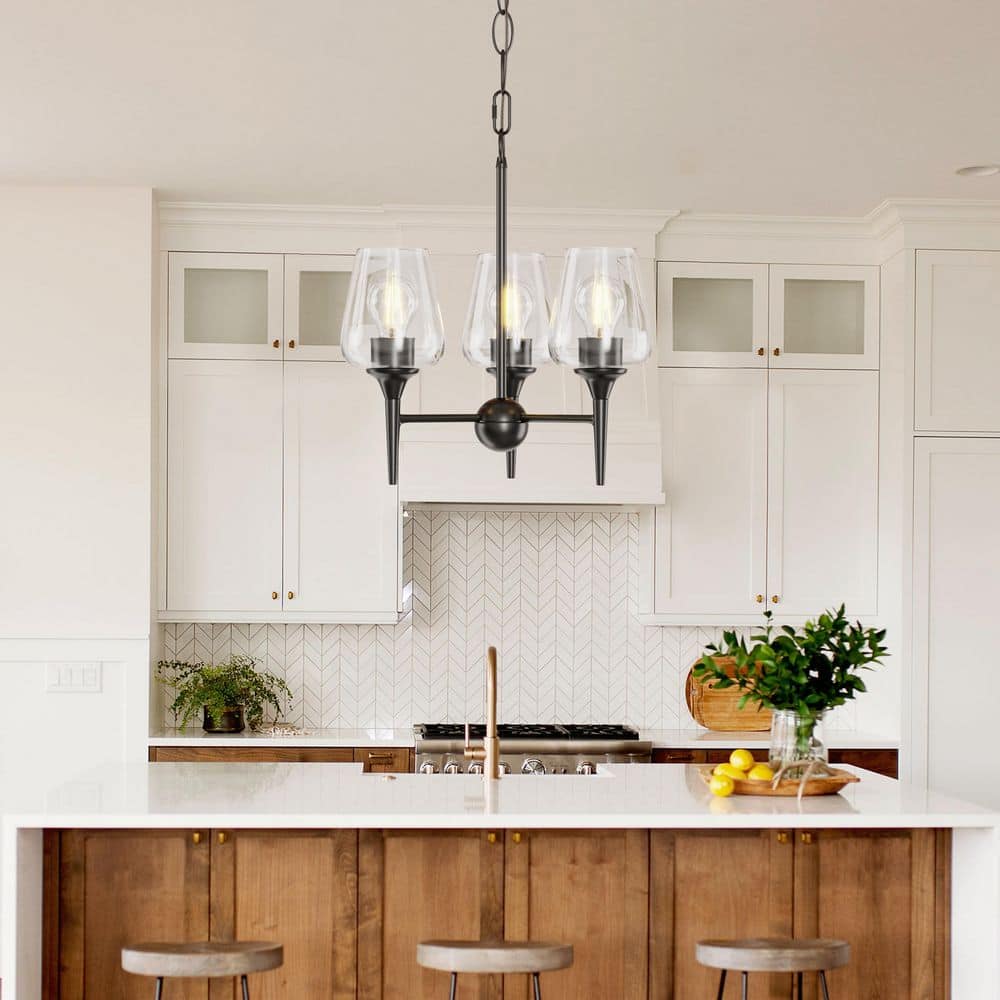Sunpez 16 in. W, 3-Light Black Chandelier Adjustable Height Sunpez 16 in. W, 3-Light Black Chandelier Adjustable Height