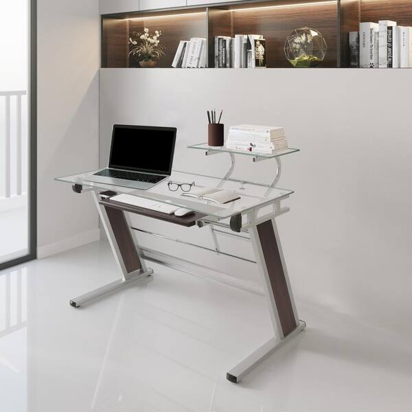 TECHNI MOBILI 43.25 in. W Glass Home Office Computer Desk Workstation ...