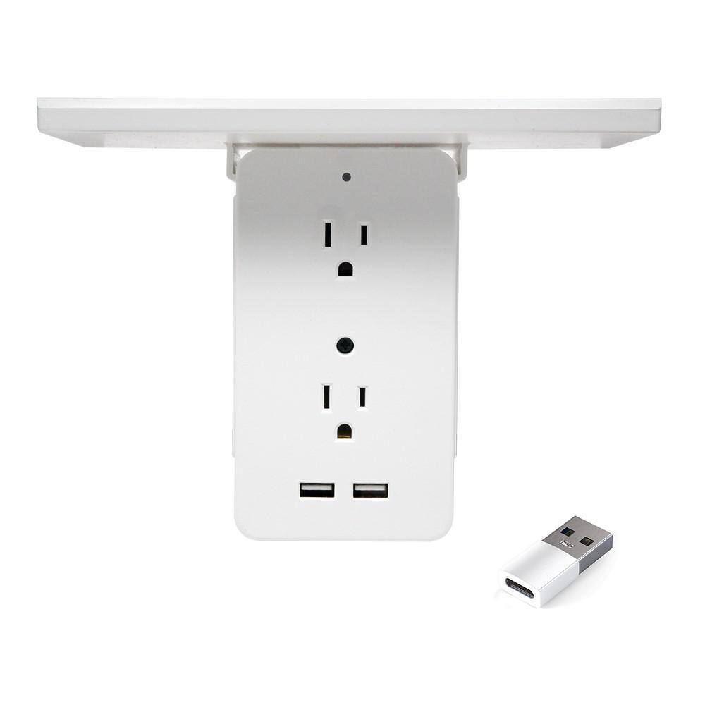6-Outlets 2 USB Ports and USB-C Adapter Cordless Wall-Outlet Extender ...