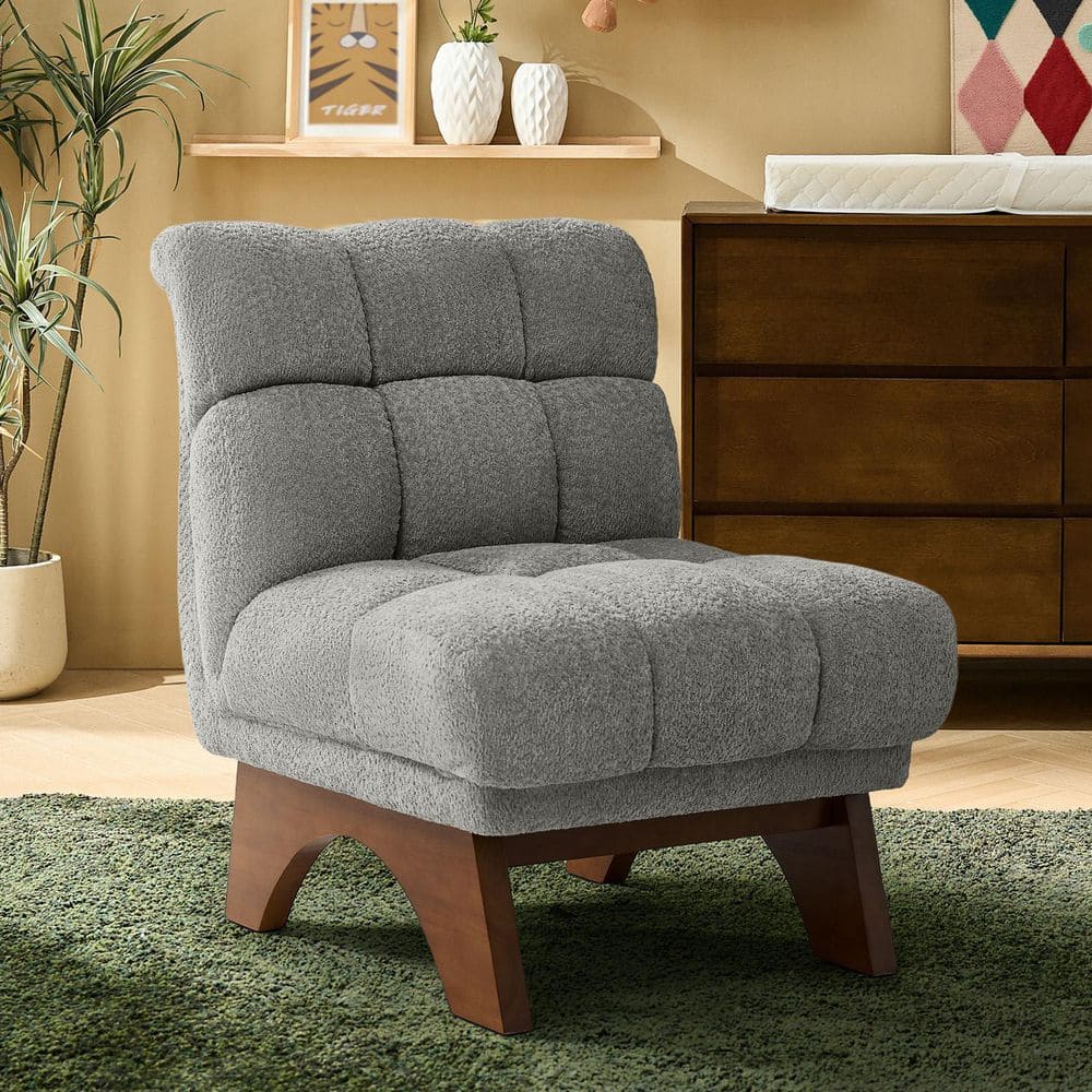 JAYDEN CREATION Ted Grey Modern Chenille Armchair with Curved ...