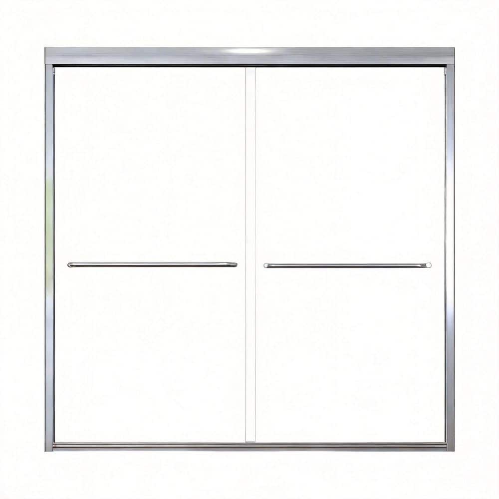 LIVACA 56-60 in. W x 60 in. H Semi-Frameless Double-Sliding Tub Door in ...