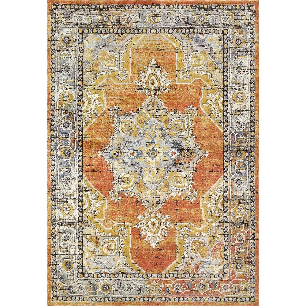 Dynamic Rugs Mabel Rust/Navy/Multi 2 ft. 2 in. X 7 ft. 7 in. Oriental ...