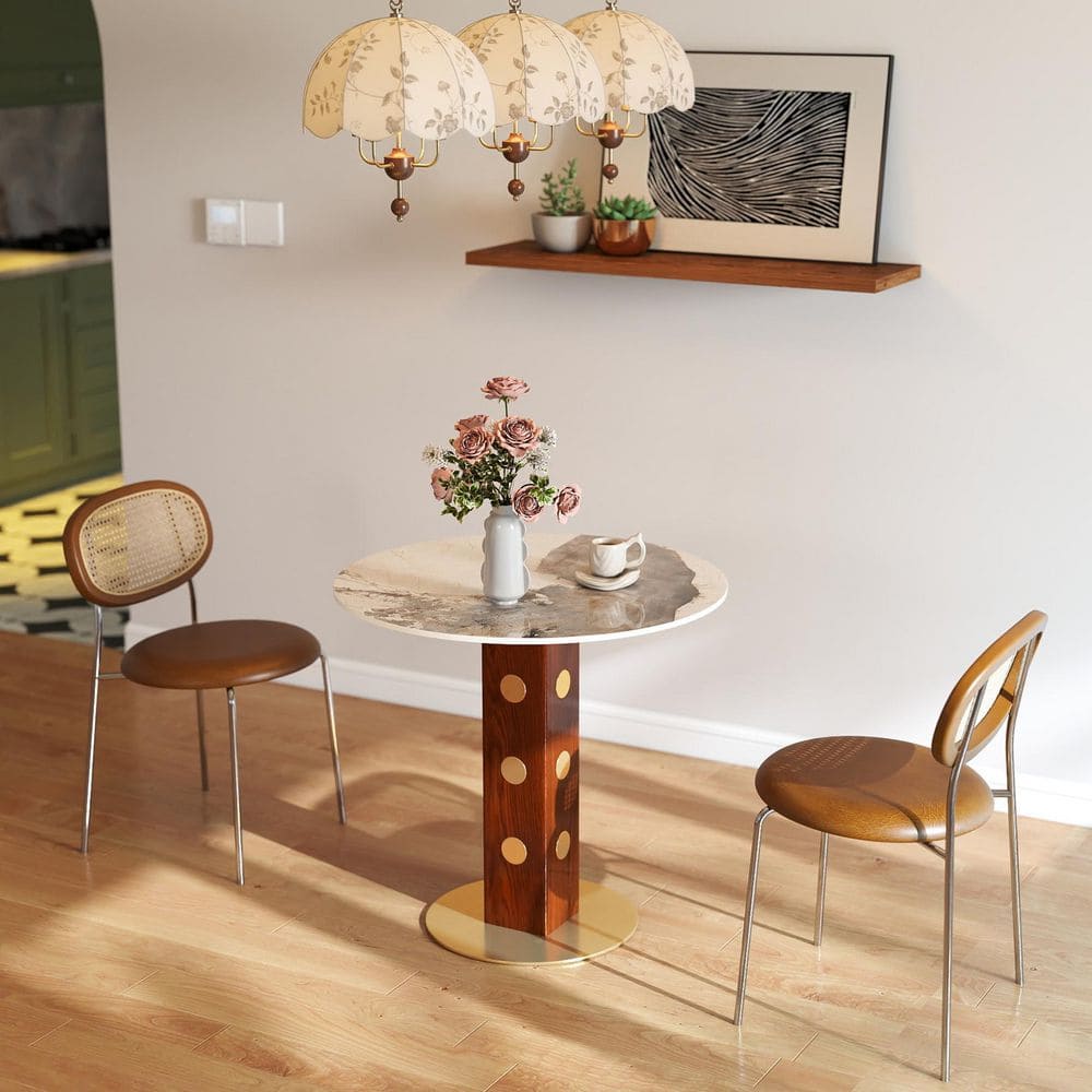 Magic Home 33 in. W Round Pandora Sintered Stone with Solid Wood ...