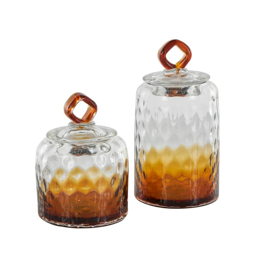 Litton Lane Orange Glass Geometric Faceted Ombre Decorative Jars with ...