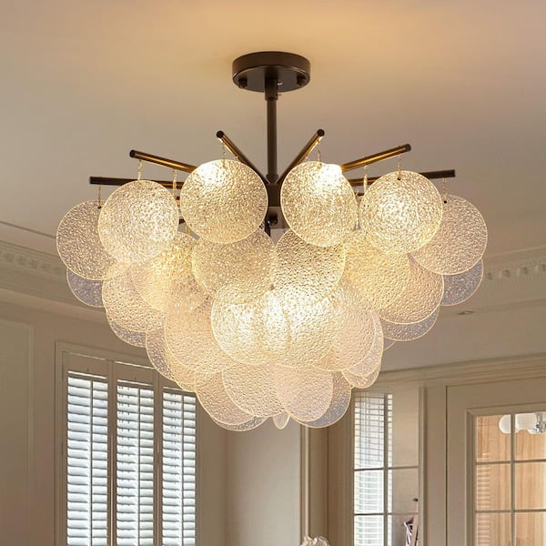 FANNEHONNE 24 in. 9-Light Glass Art Ceiling Pendant, Gold Iron ...