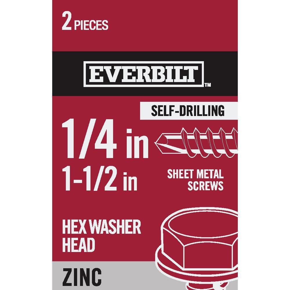Everbilt 14 X 1 1 2 In Hex Head Zinc Plated Sheet Metal Screw 2 Pack