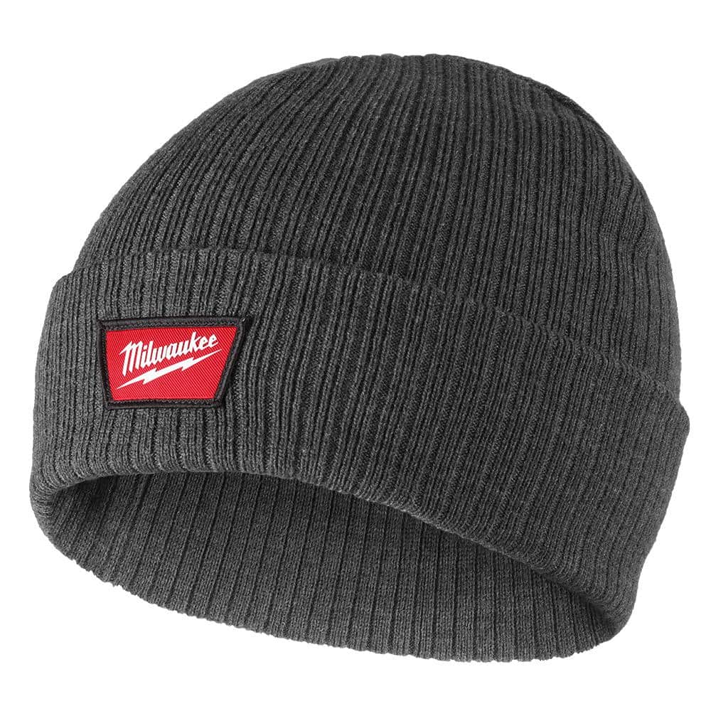 Milwaukee Gray Rib-Knit Cuffed Beanie Cap M750G - The Home Depot