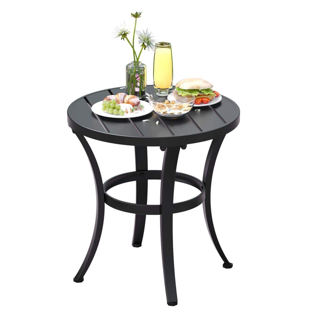WIAWG 20 in. Black Round Metal Outdoor Side Table with Adjustable Foot ...