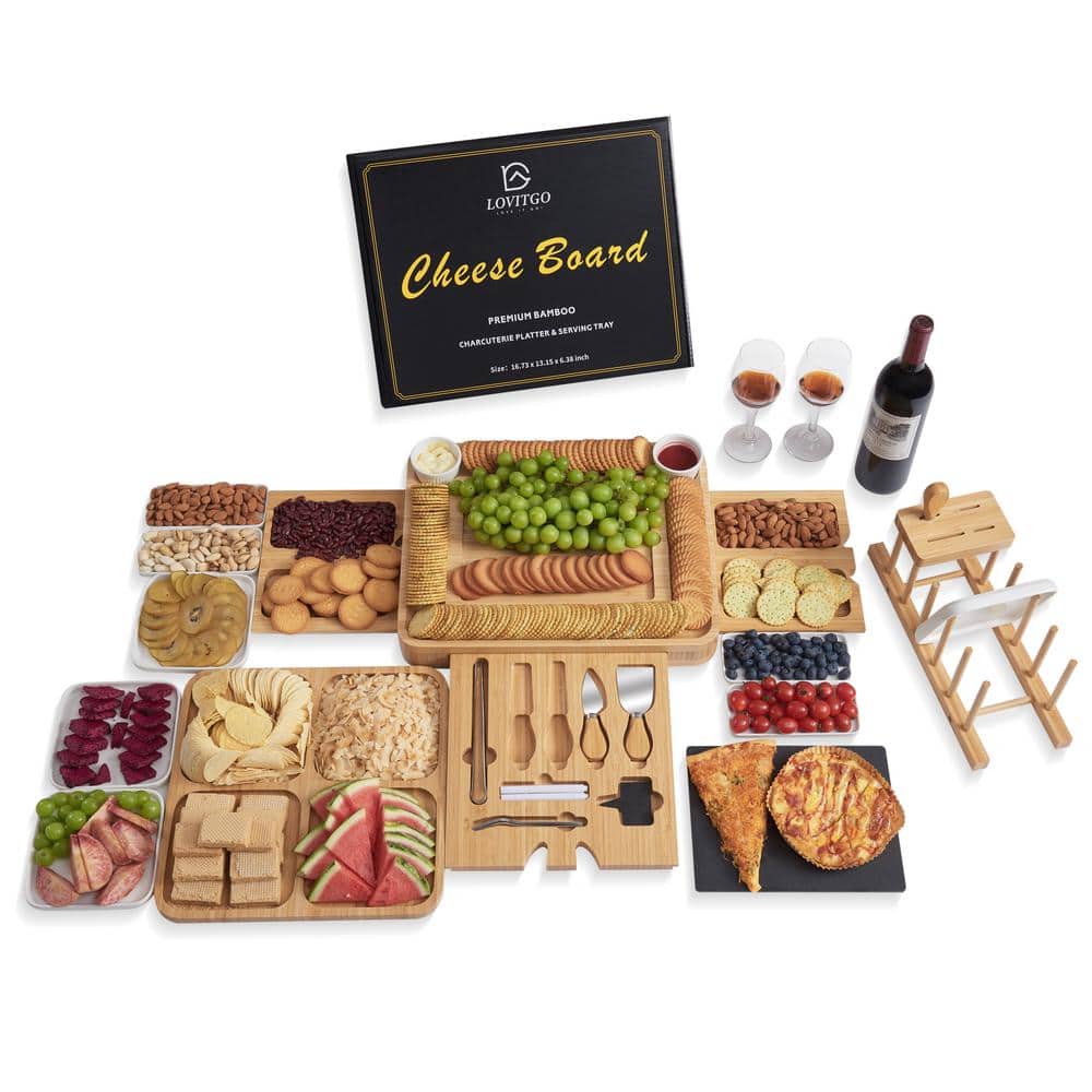 Utopia Alley 16 in. Charcuterie Bamboo Board Gift Set, 29 PCS Cheese ...