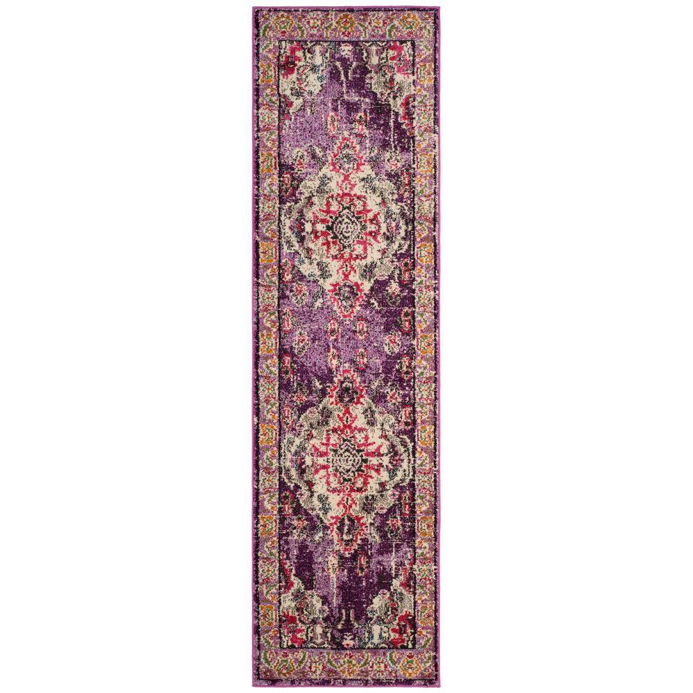 SAFAVIEH Monaco Violet/Fuchsia 2 ft. x 12 ft. Distressed Border ...