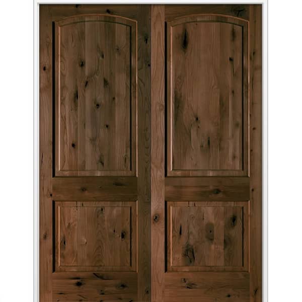 Krosswood Doors 64 in. x 96 in. Rustic 2-Panel Arch Top Universal ...