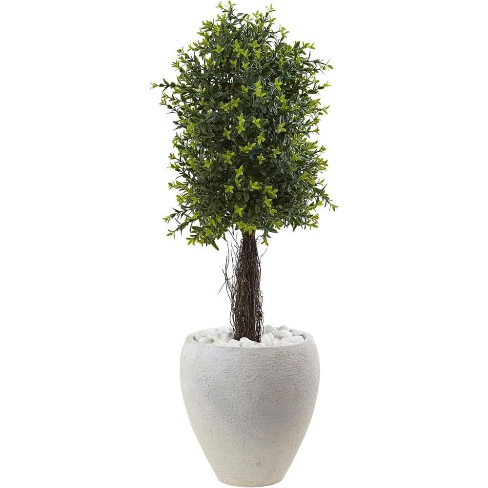 3.3 ft. Artificial Topiary Tree in White Planter for Indoor/Outdoor 1 ...