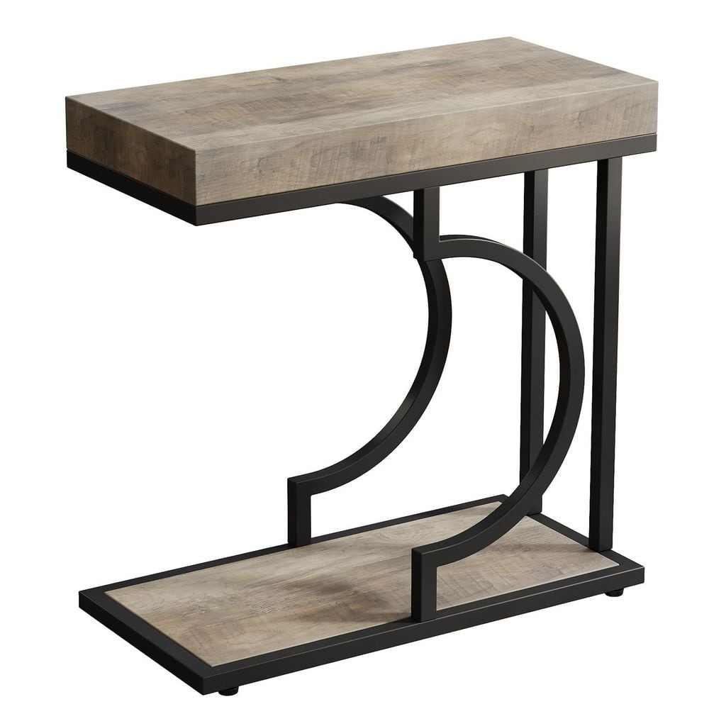 BYBLIGHT Kerlin 23.62 in. Gray Rectangle Wood End Table with Metal ...