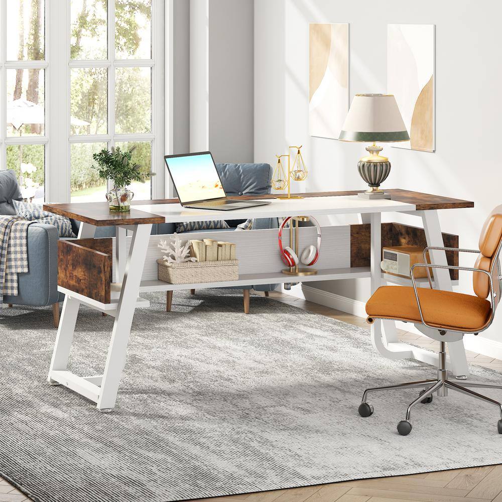 BYBLIGHT Moronia 63 in. Rectangular White and Brown Wood Open Drawer ...