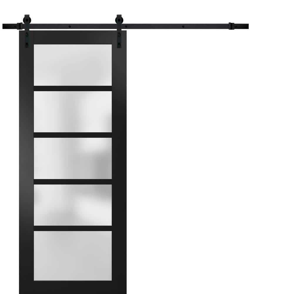 Sartodoors 36 in. x 96 in. 5-Panel Black Finished Solid MDF Sliding ...