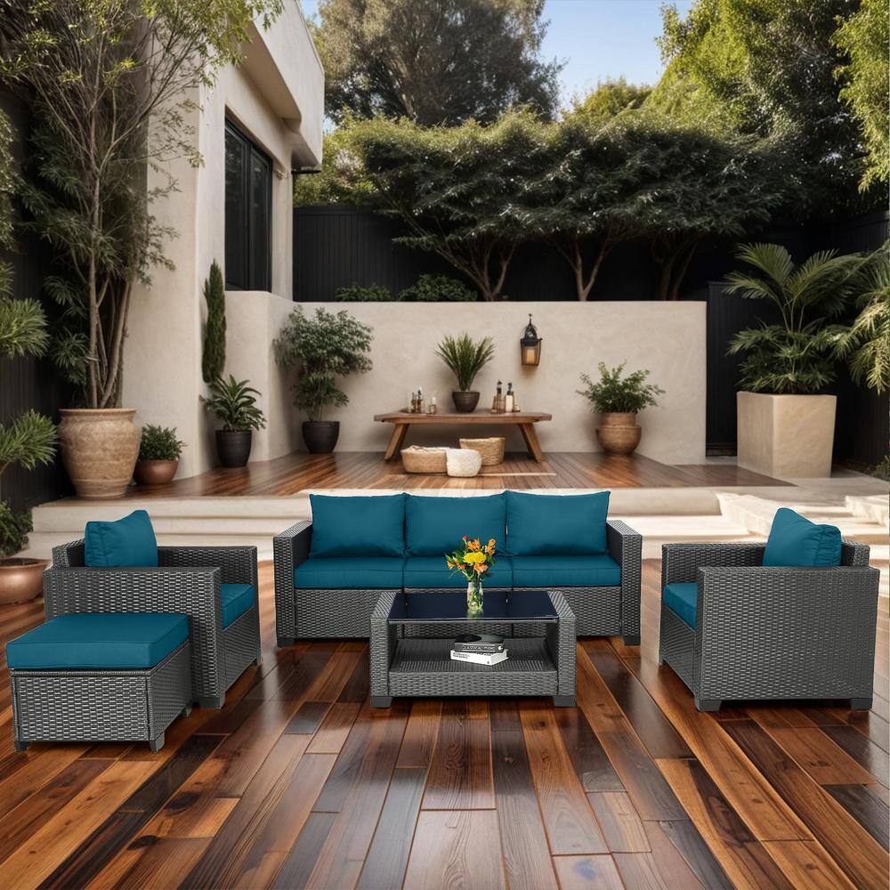 7-Piece Deep Coffee Wicker Outdoor Sectional, Rattan Patio Set with ...