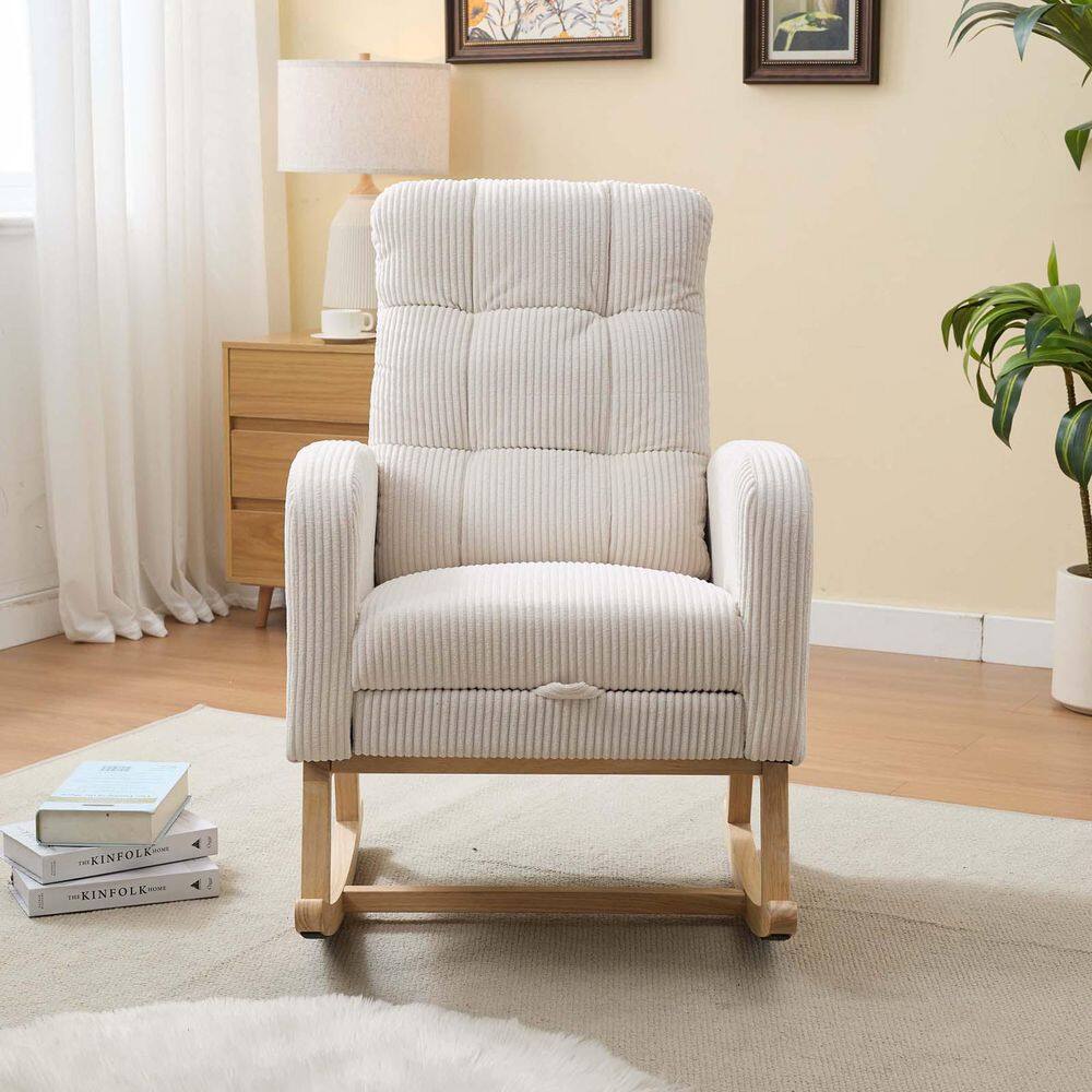 Cream Stripe Velevt Modern Rocking Chair Upholstered Arm Chair Lounge ...