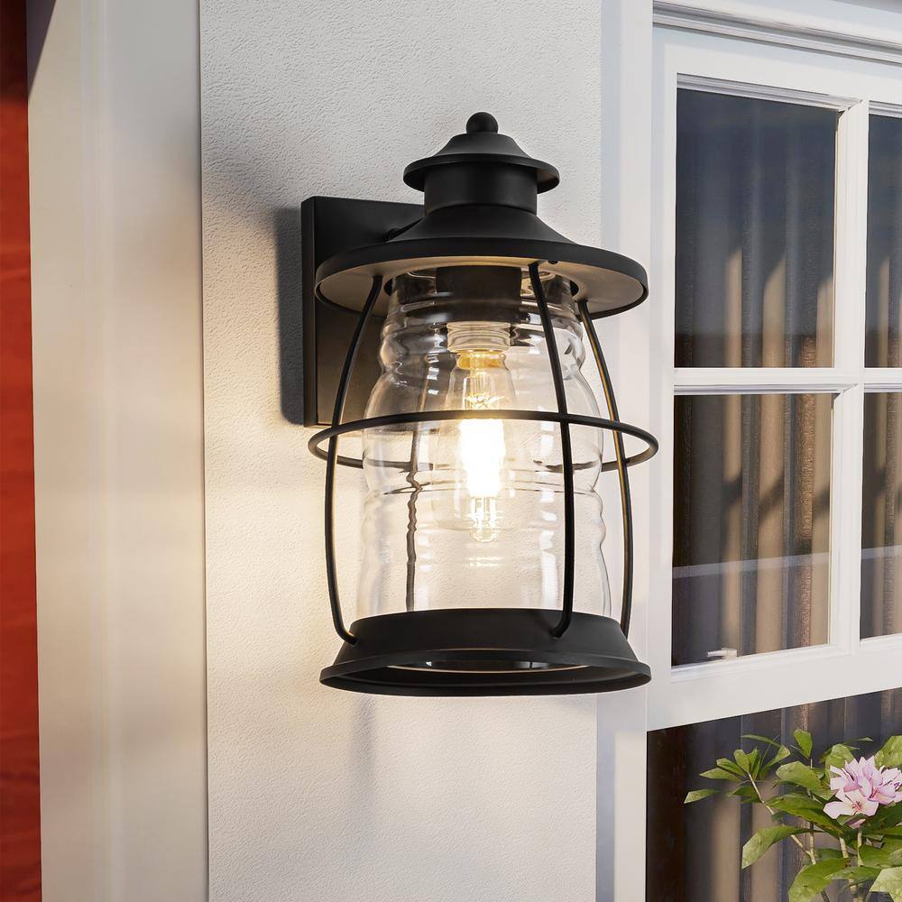 EDISLIVE Zoey Black Hardwired Outdoor Wall Lantern Scone with Clear ...