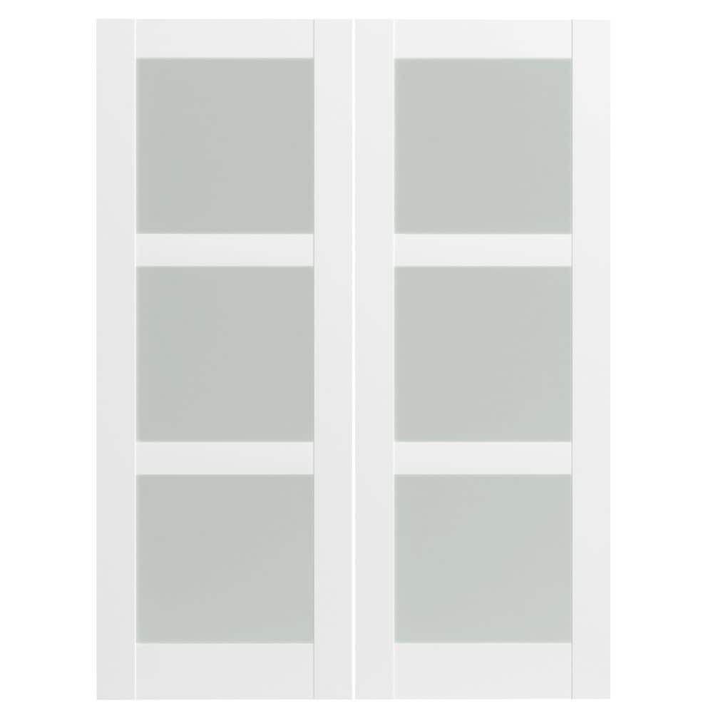 TENONER 56 in. x 80 in. 3 Lite, MDF Composite, White Primed, Frosted ...