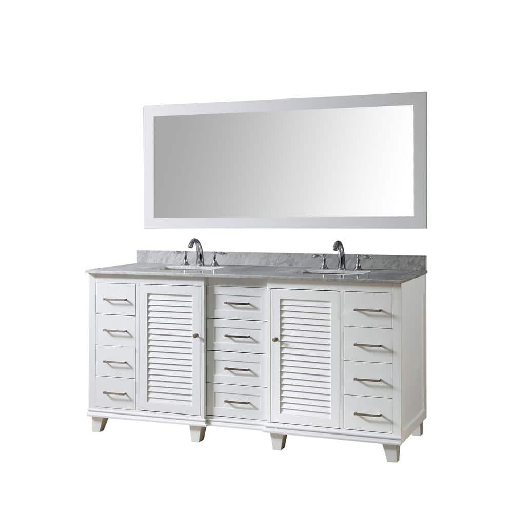 Direct vanity sink Ultimate Shutter 72 in. Vanity in White with Carrara ...