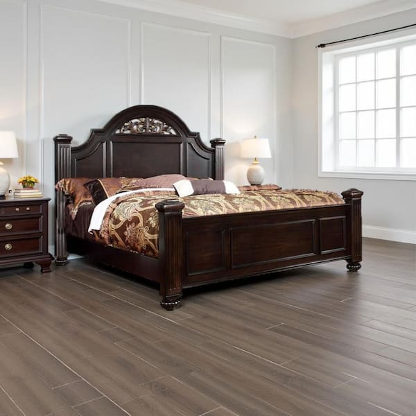 Benjara Transitional Brown Wood Frame King Size Panel Bed with Bun Feet ...