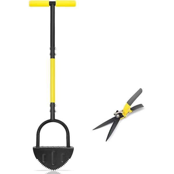 37.7 in. Steel Manual Lawn Edger, Half Moon Saw-Tooth Garden Edger Tool ...