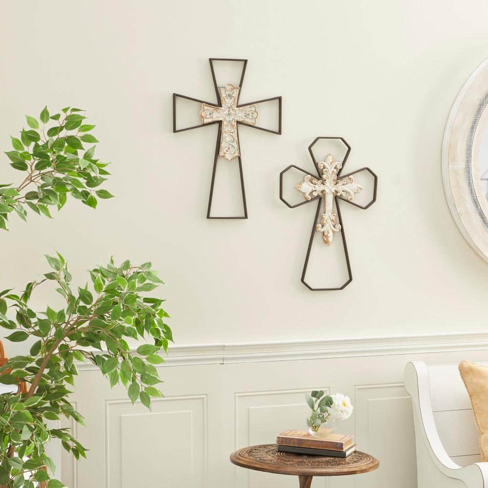 Litton Lane Metal Black Carved Wood Cross Wall Decor (Set of 2) 63415 ...