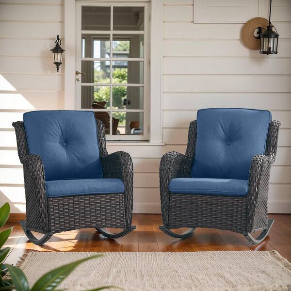 Opohoro ArcoBay Metal and Brown Wicker Outdoor Rocking Chair with ...