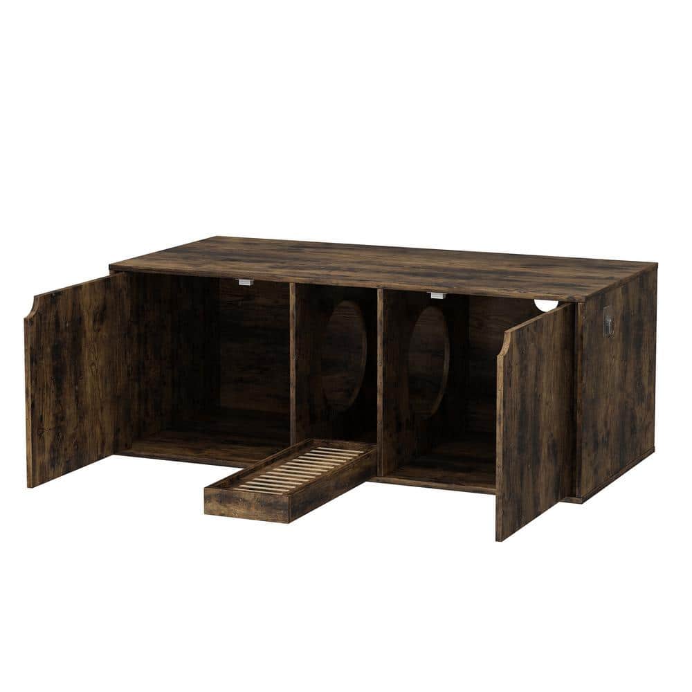 FUFU&GAGA Cat Litter Box Enclosure for 2 Cats, Wood Stackable Cat ...