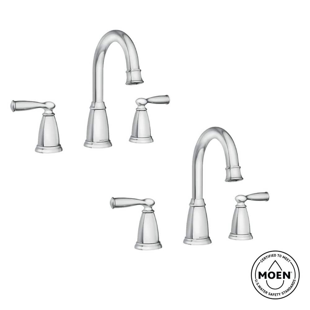 MOEN Banbury 8 in. Widespread Double Handle High Arc Bathroom Faucet in Chrome (Valve Included ...