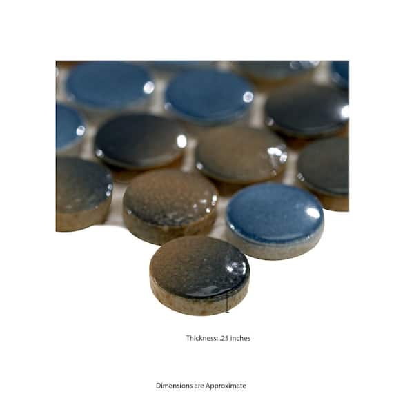 MSI Penny Round Azul 12 in. x 13 in. x 6mm Glossy Porcelain Mosaic Tile ...