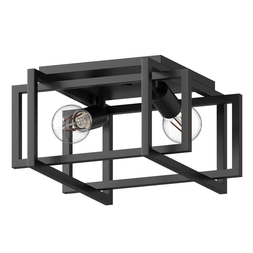 Emeritpro 11.5 in. 2-Light Black Industrial Metal Frame Flush Mount ...