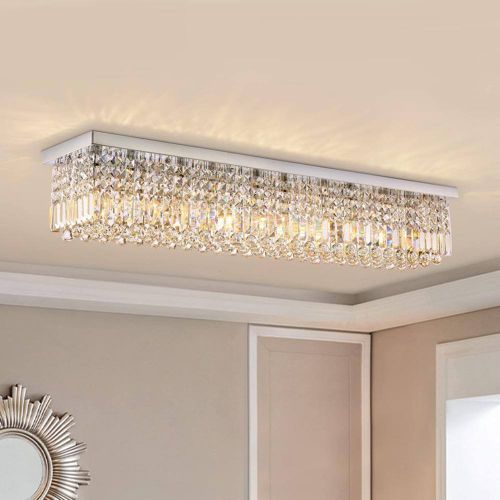 Pacific Core Modern 40 in. 8-Lights Rectangle Crystal Chandelier with ...