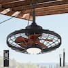 HINNIXY 20 in. Outdoor Walnut Waterproof Caged Ceiling Fan Rope Hook ...