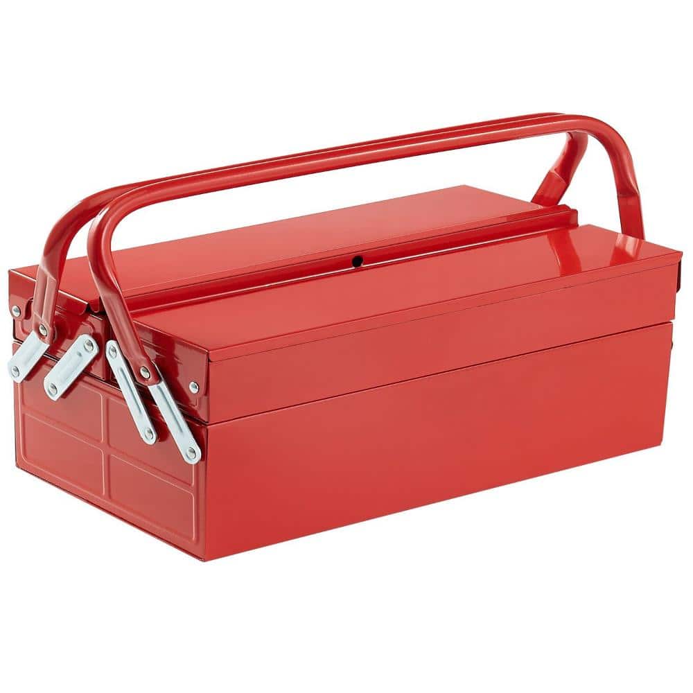 14" Metal Tool Box, 2-Tier 3-Tray Portable Folding Tool Chest Organizer ...