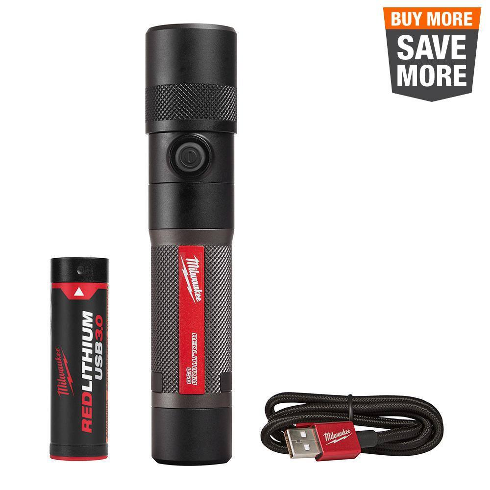 Milwaukee 1100 Lumens LED USB Rechargeable Twist Focus Flashlight 2161 ...