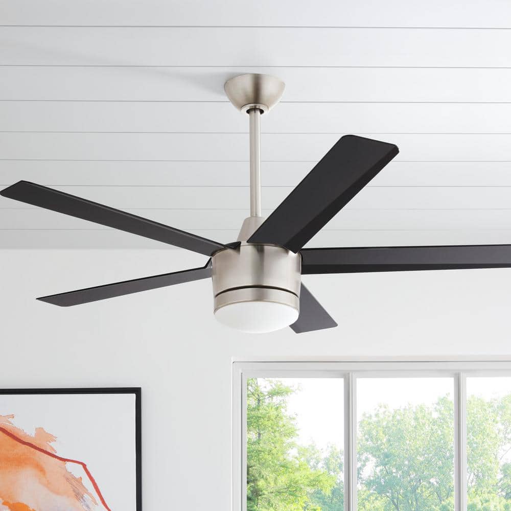 Merwry 52 in. Integrated LED Indoor Brushed Nickel Ceiling Fan with ...